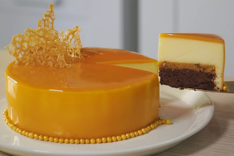 Easy Caramel Mousse Cake with Caramel Mirror Glaze Recipe
